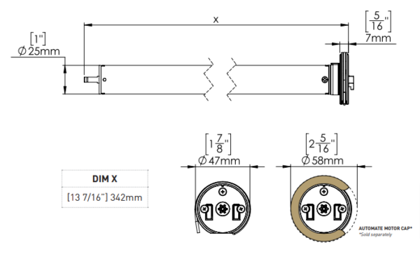 RollEase Acmeda Automate 12V Zero DC RF Q1.1 25mm Motor - MT01-1225-069002